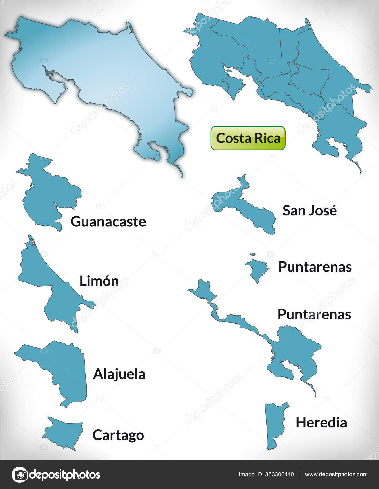 Mapa Costa Rica Con Fronteras Azul — Foto de stock #353306440 ...