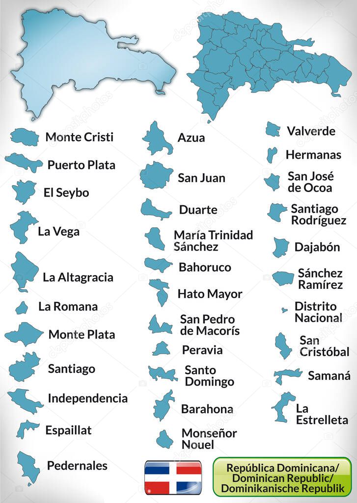 Mapa de República Dominicana con fronteras en azul 2022