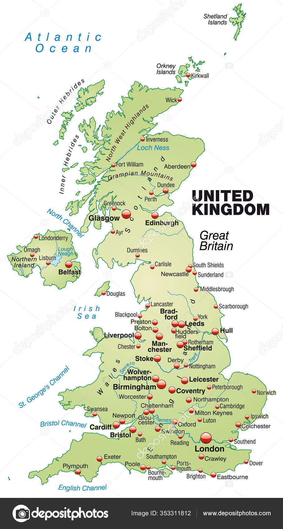 Map England Overview Map Pastel Green Stock Photo by ...