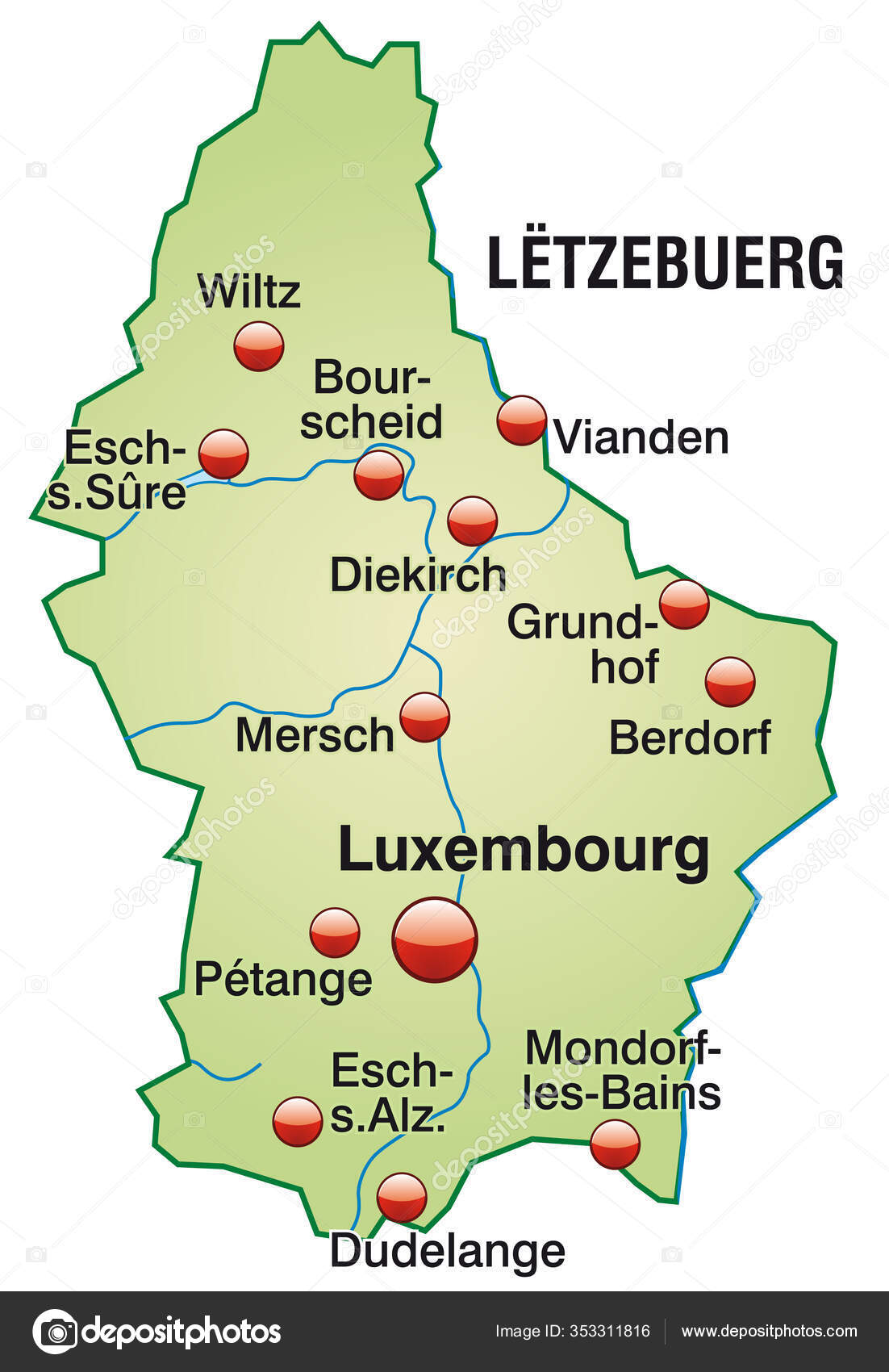 Mapa Lucemburska Jako Přehledná Mapa Pastelové Zeleni — Stock ...