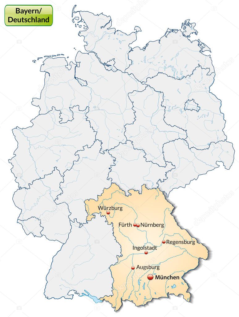 Mapa de Baviera con capitales en Pastellorange 2024