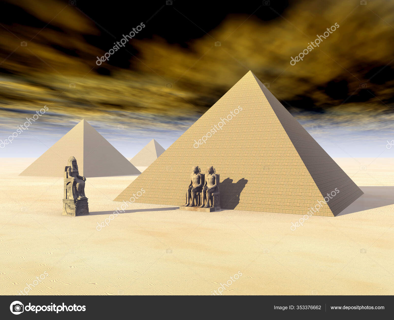 Computer Generated Illustration Egyptian Pyramids Statues — Stock Photo ...