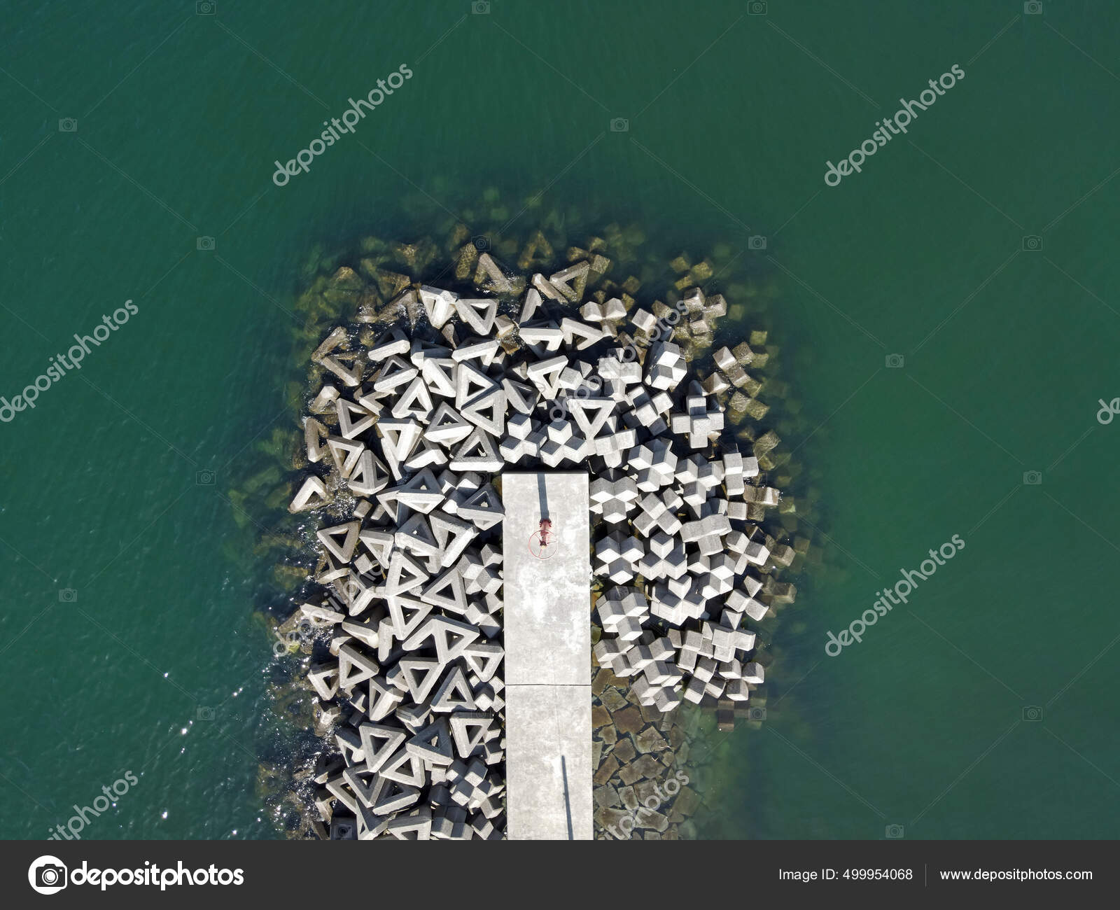 Aerial View Jetty Concrete Blocks White Jetty Deep Green Water Stock ...