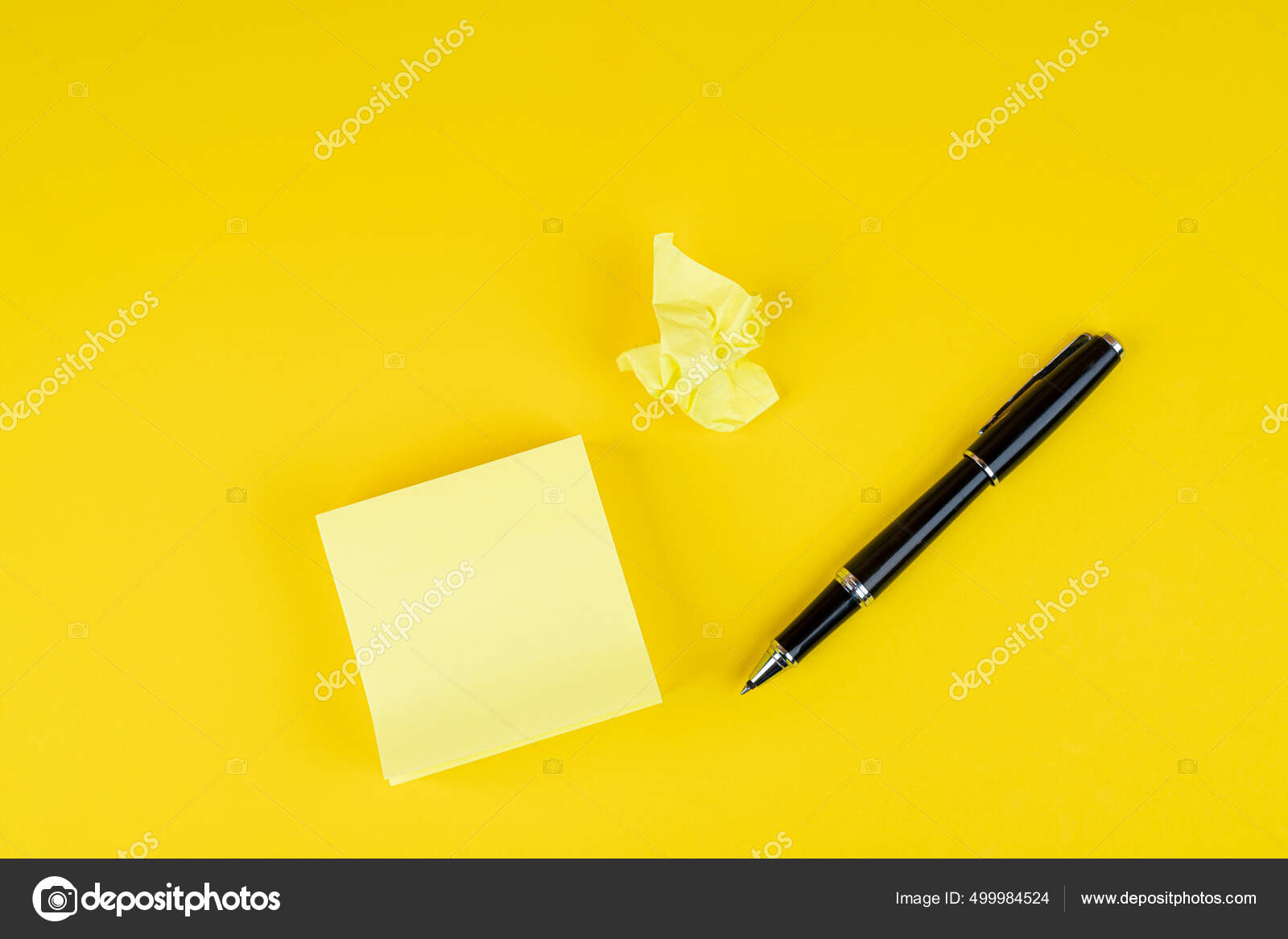 Yellow Sticky Note Pen Colored Background — Stock Photo ...