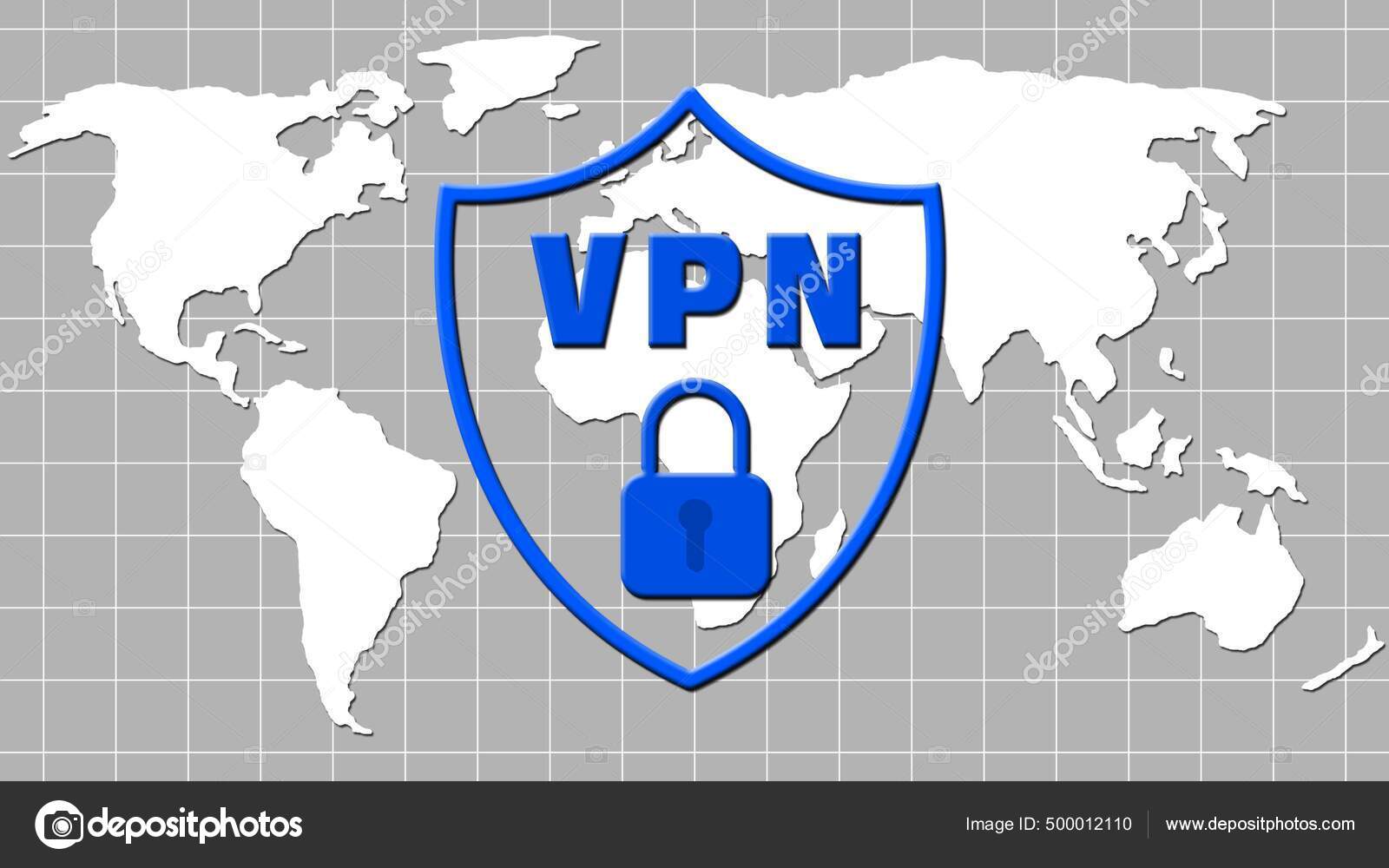 Vpn Blue Logo Shield Padlock Grid Pattern White World Map Stock ...