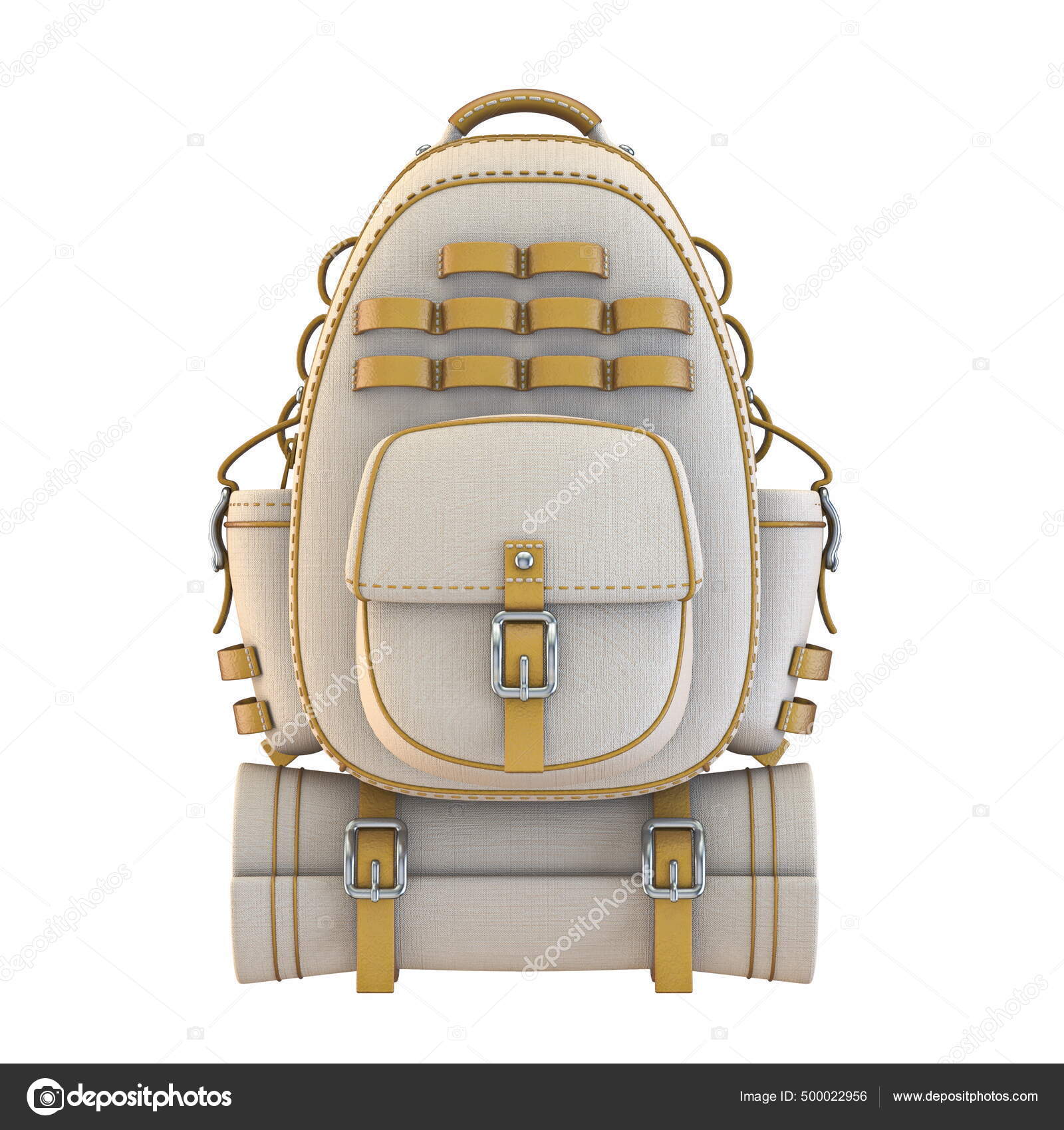 Canvas Leather Backpack Front View Render Illustration Isolated White ...