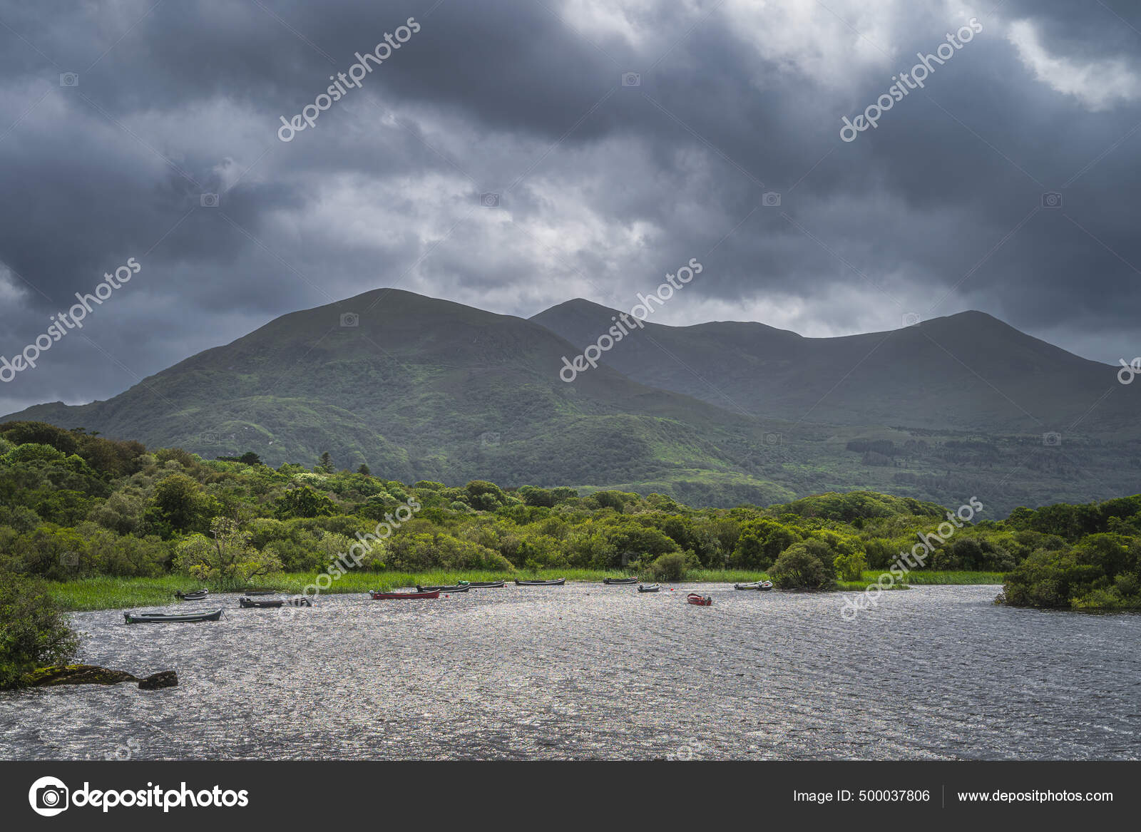 Panoramic View Mountains Killarney National Park Wooden Boats Lough ...