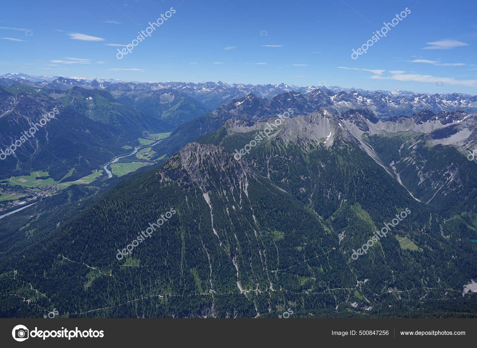 Aerial View Gyroplane Lech Valley Surrounding Mountains Tyrol Austria ...