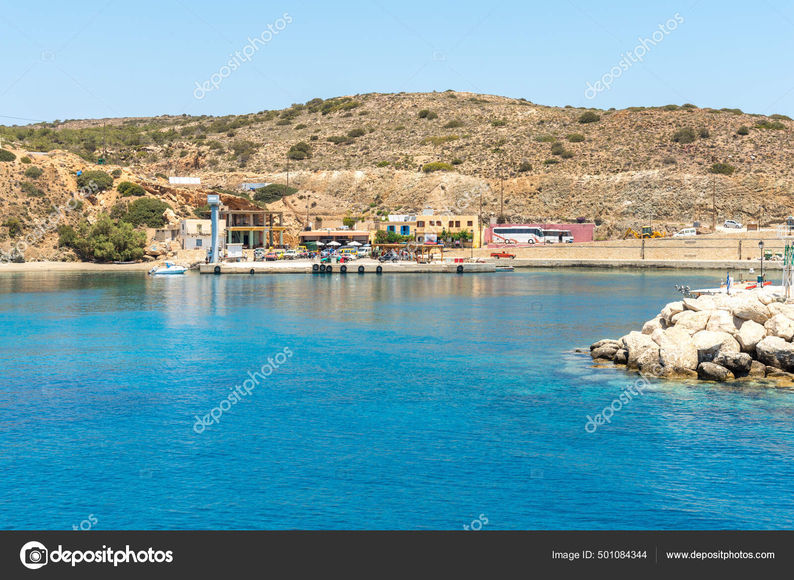 Ferry Crete Arrives Karave Harbor Island Gavdos Southernmost Island ...