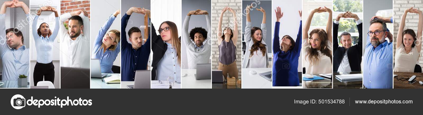Business Team Stretching Workplace Office Collage — Stock Photo ...