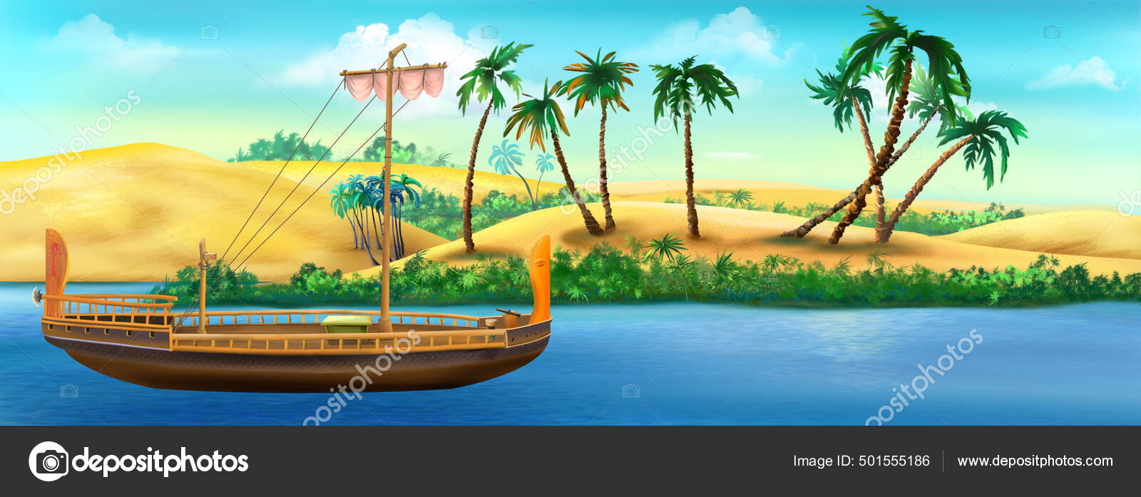 Ancient Papyrus Boat Banks Nile River Egypt Sunny Summer Day — Stock ...