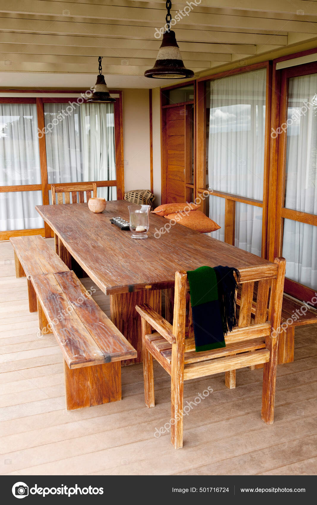 Interior Restaurant Wooden Table Chairs — Stock Photo ...