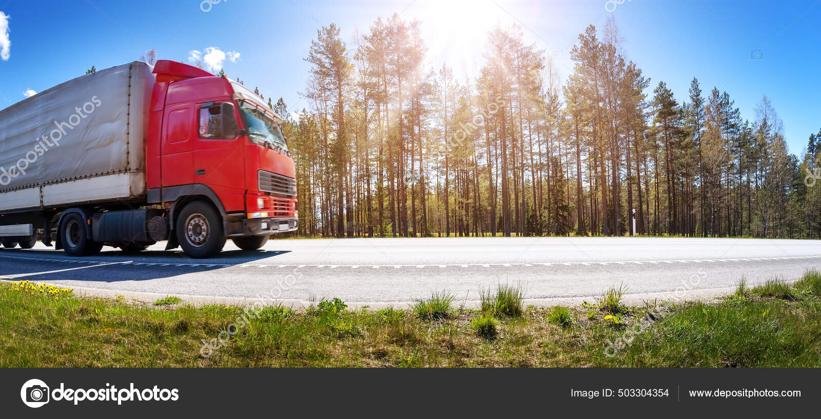 Lorry Asphalt Road Spring Day Truck Moving Highway Summer — Stock Photo ...