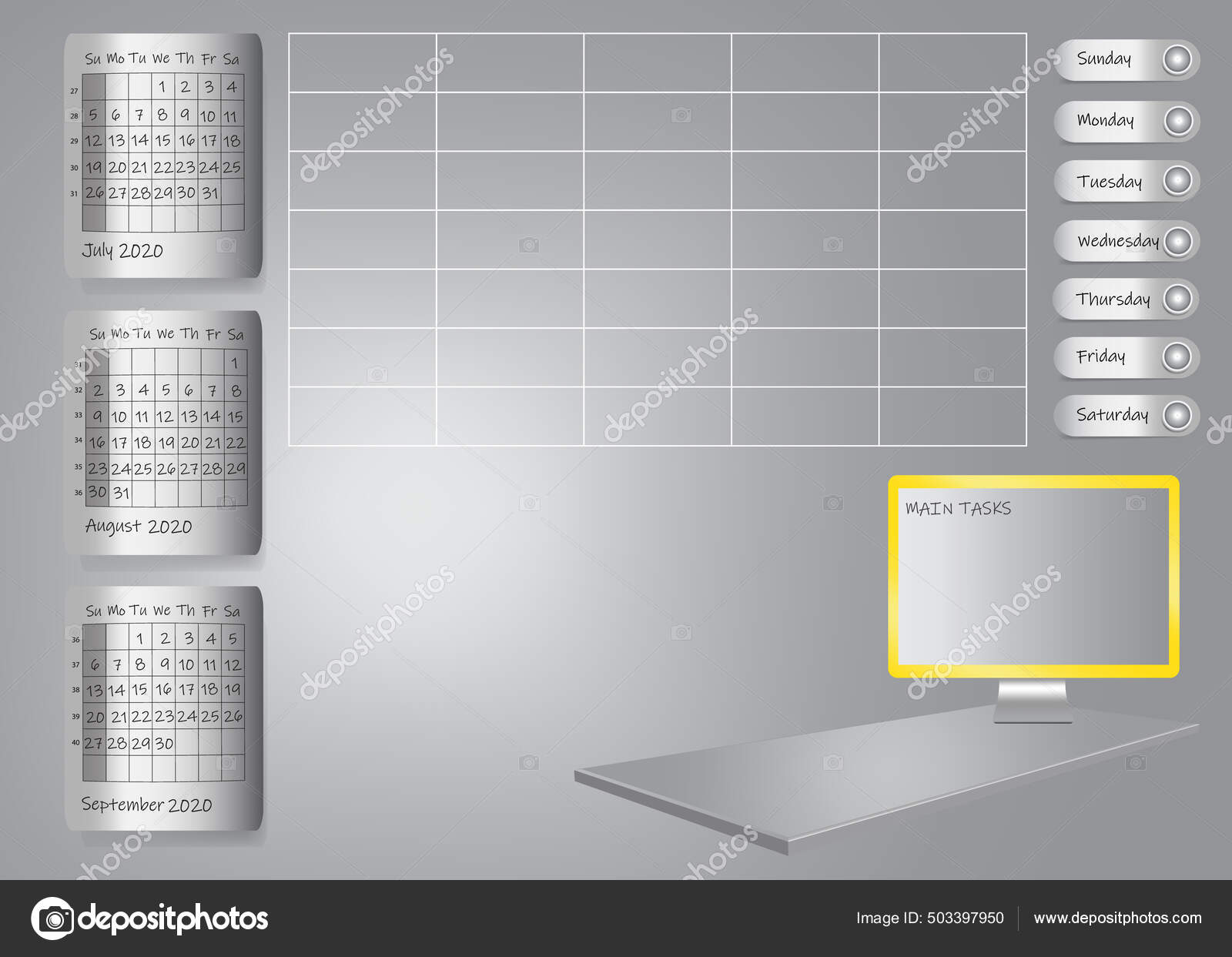 Weekly Planner Third Quarter 2020 Year Metallic Sheets Chart Screen ...