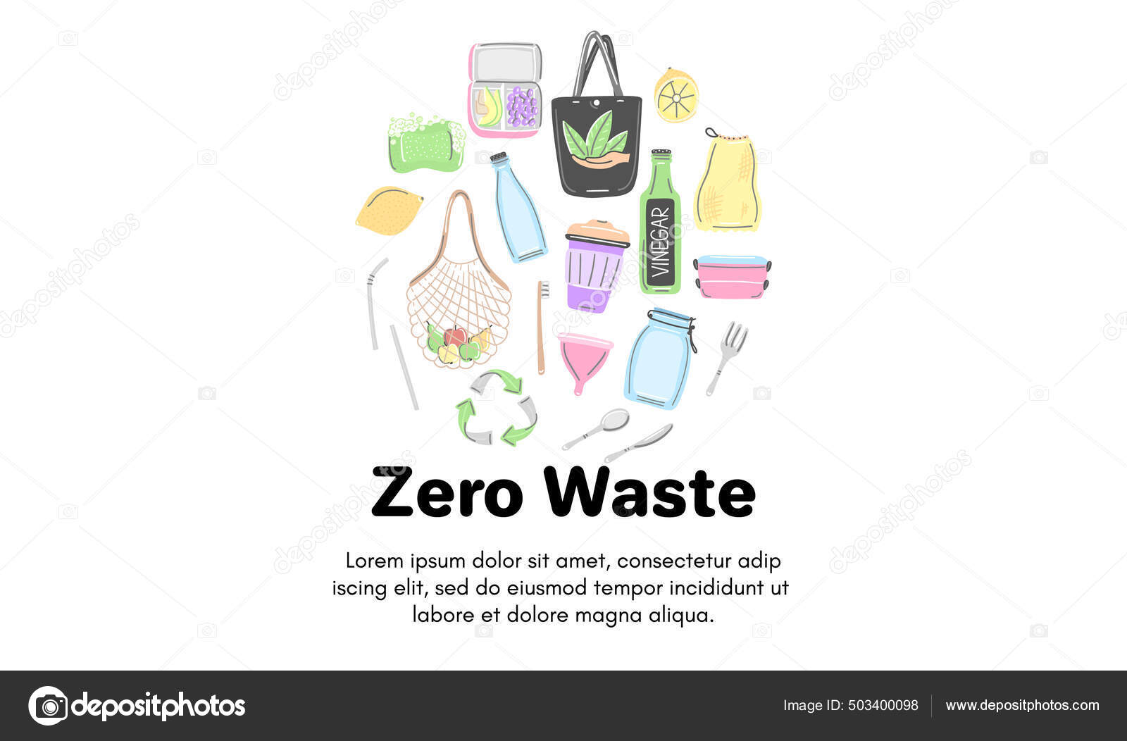Vector Background Zero Waste Objects Hand Drawn Flat Style Eco Stock ...