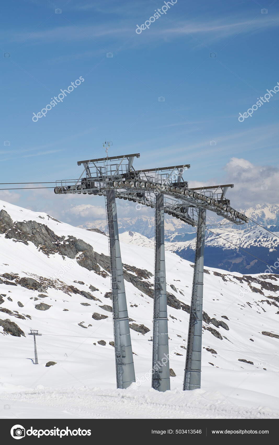 Pylon Ropes Glacier Railway Towering Mountains Stock Photo by ...