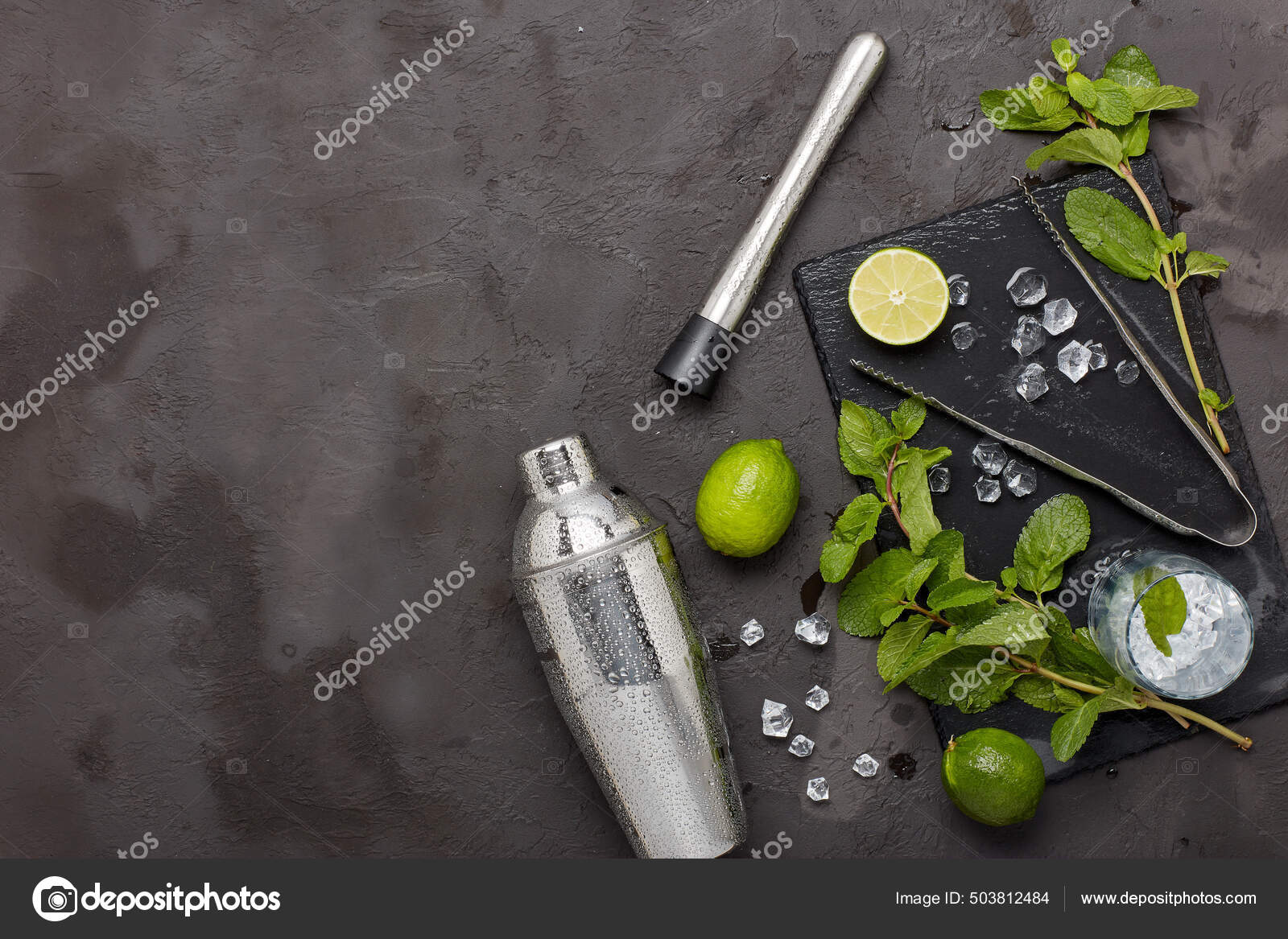 Conjunto Herramientas Bar Coctelera Muddler Pinzas Hielo Vidrio Con ...