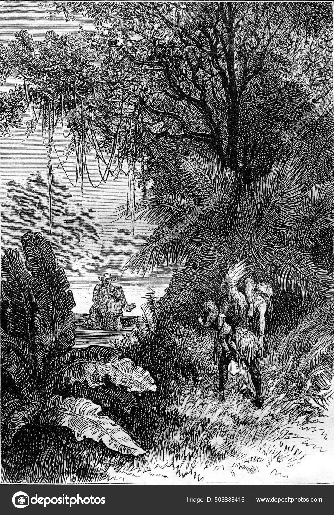 Native Woman Carrying Mrs Wilson Her Son Jack Jules Verne Stock ...