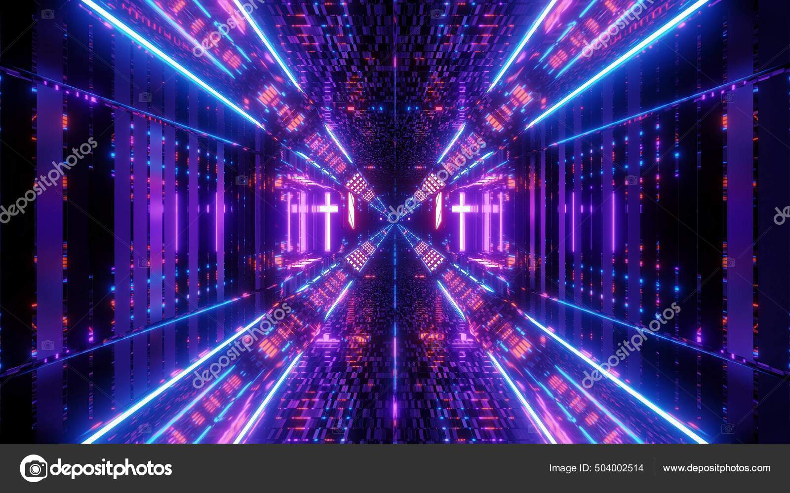 High Reflective Bricks Textured Futuristic Tunnel Corridor Holy Glowing ...