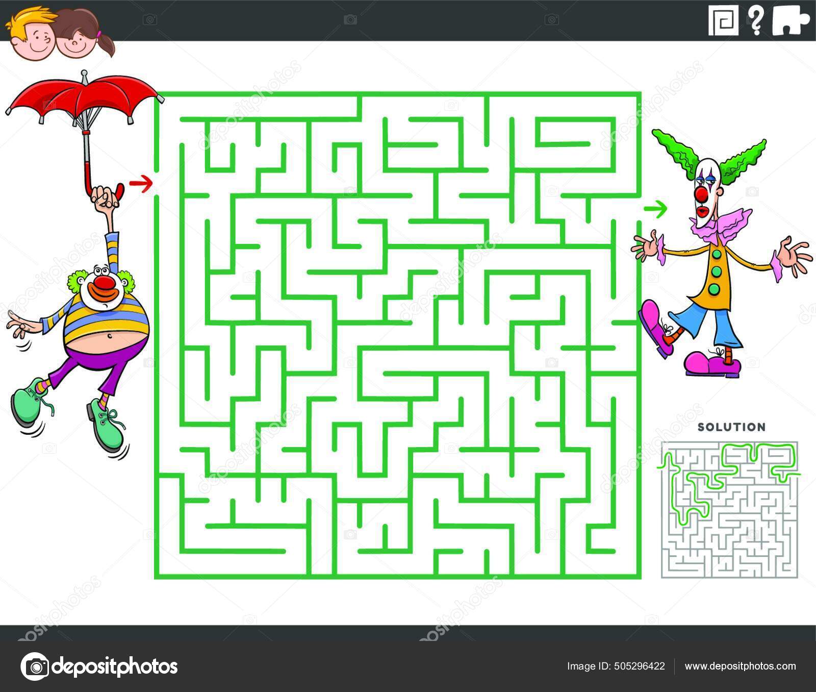 Cartoon Illustration Educational Maze Puzzle Game Children Funny Clowns ... Cartoon Illustration Educational Maze Puzzle Game Children Funny Clowns ...