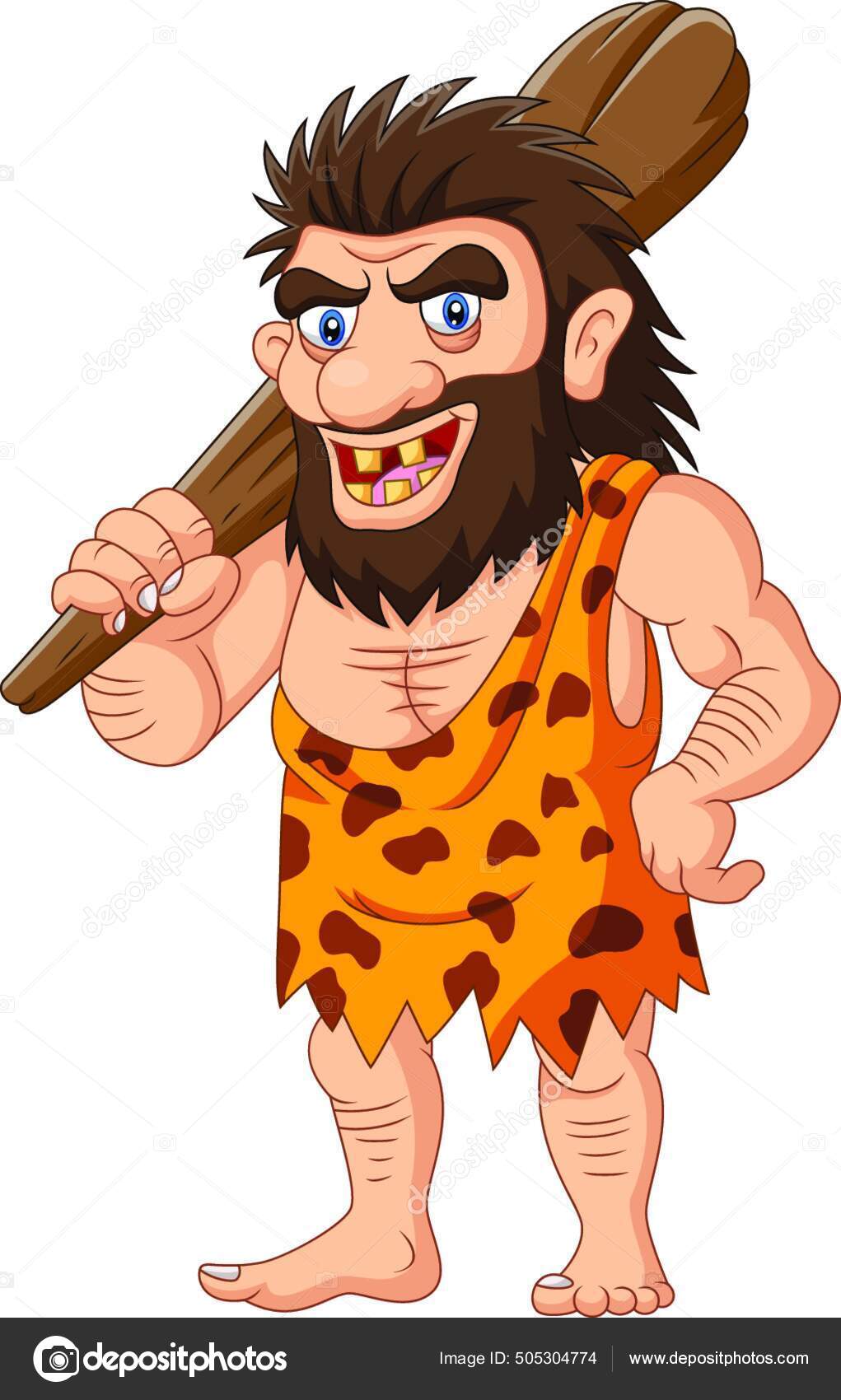 Caricatura Cavernícola Sosteniendo Club vector, gráfico vectorial ...