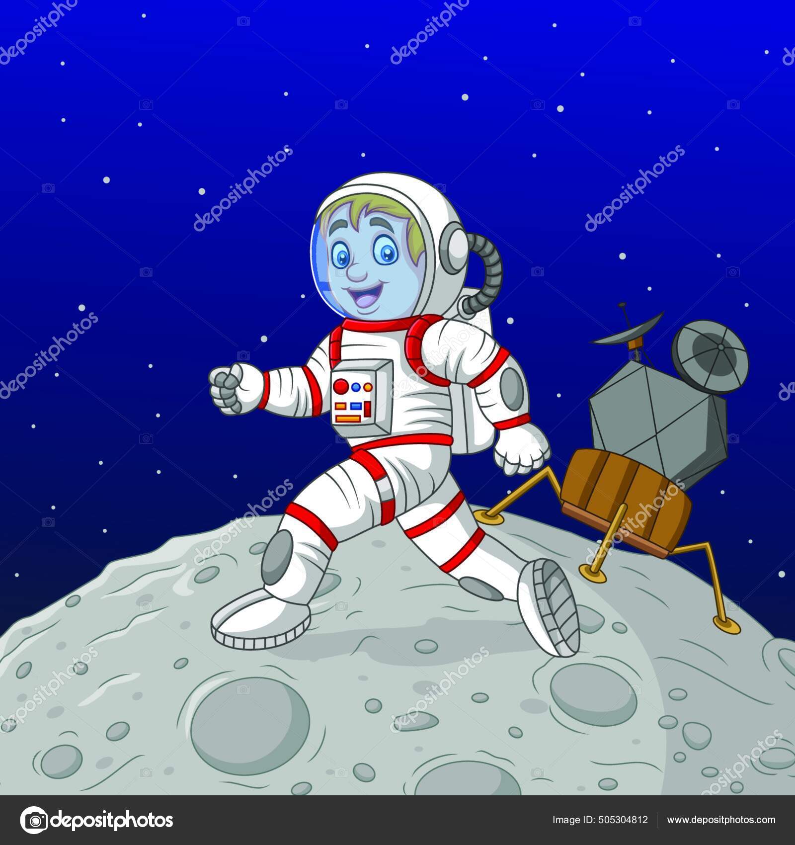 Cartoon Boy Astronaut Walking Moon Stock Vector Image by ...