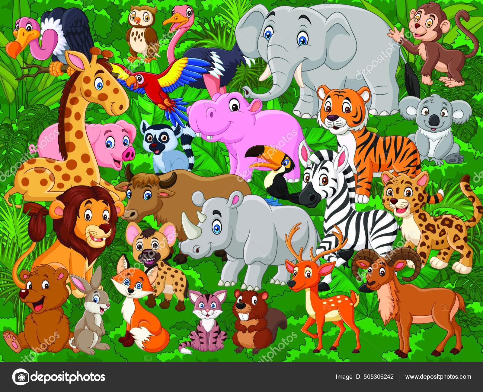 Dibujos Animados Animales Salvajes Colección Conjunto Vector de stock #505306242 de ...