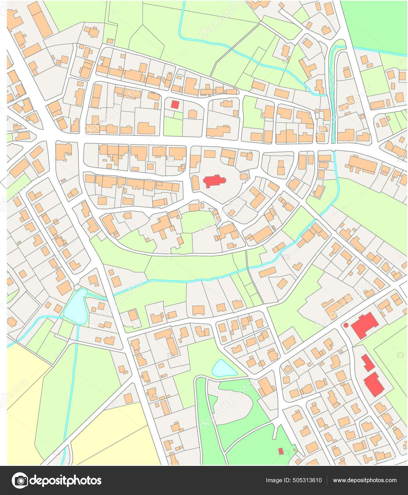 Mapa Catastral Imaginario Territorio Con Edificios Carreteras Vector de ...