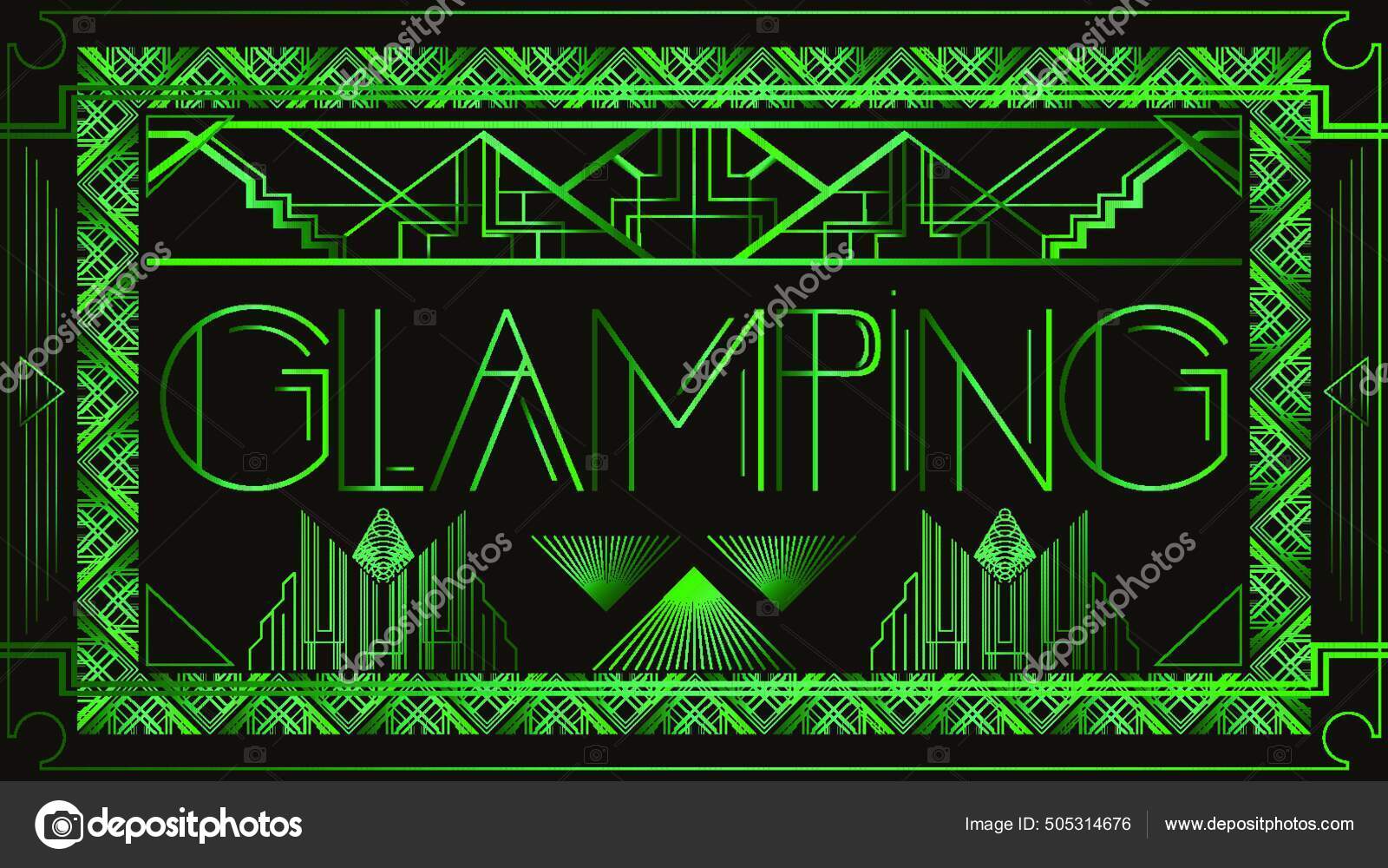 Art Deco Glamping Text Green Decorative Greeting Card Sign Vintage ...