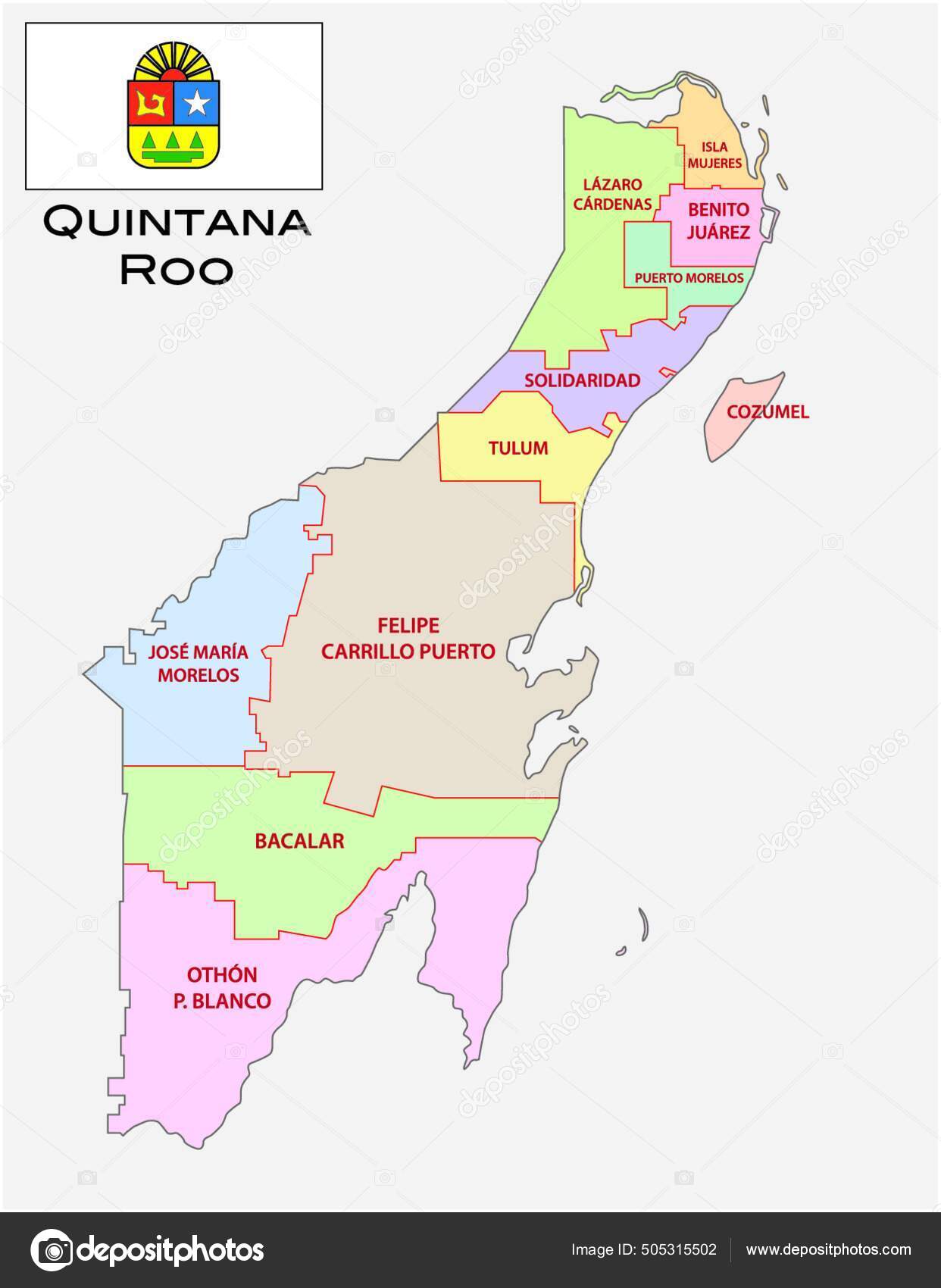 Quintana Roo Administrative Political Vector Map Flag Mexico Stock ...