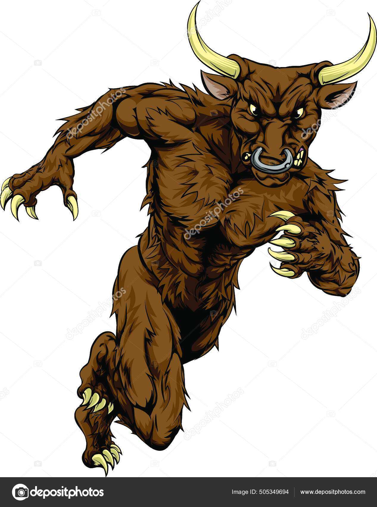Bull Man Minotaur Character Sports Mascot Charging Sprinting Running ...