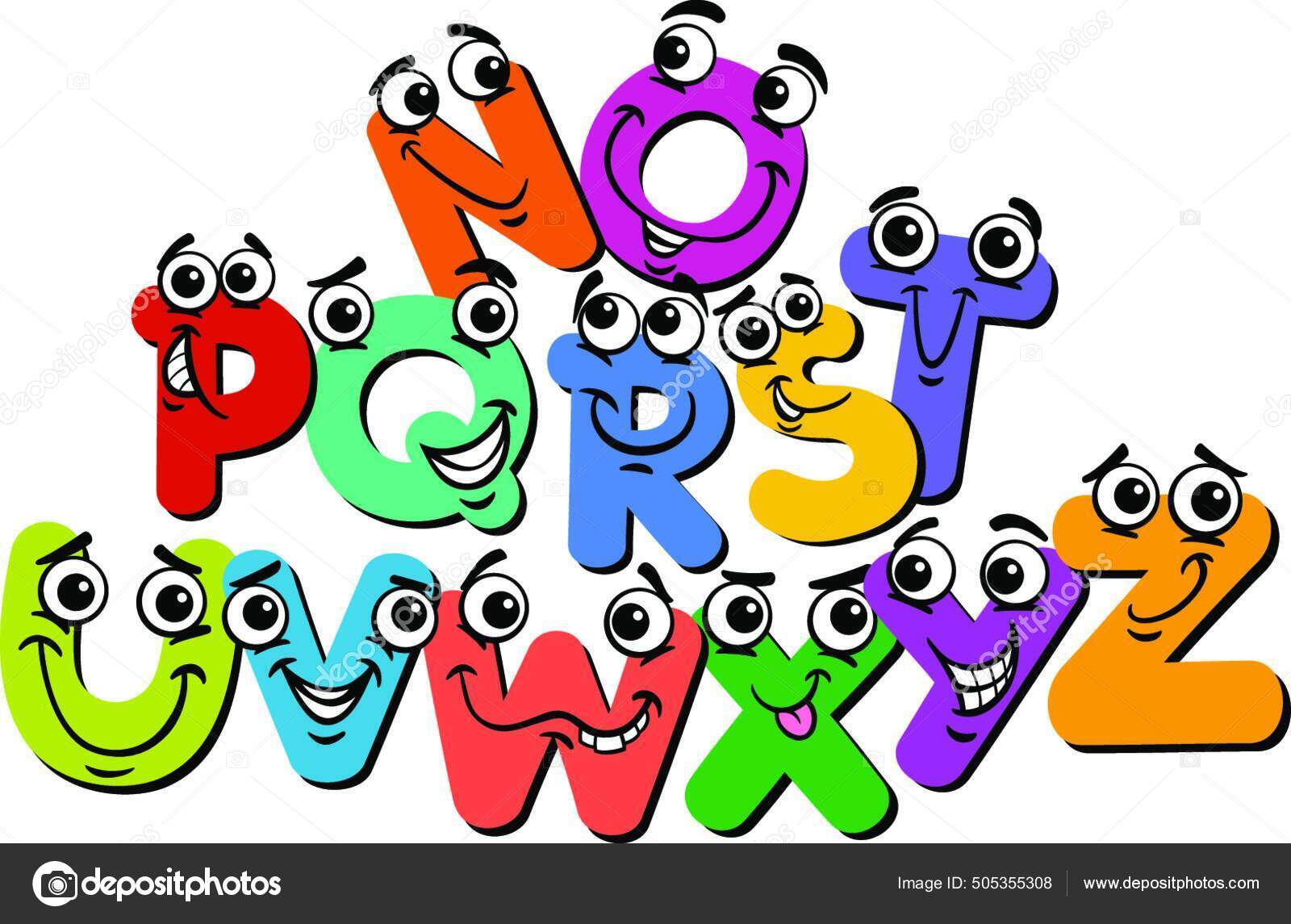 Ilustración Dibujos Animados Personajes Letras Mayúsculas Felices ...