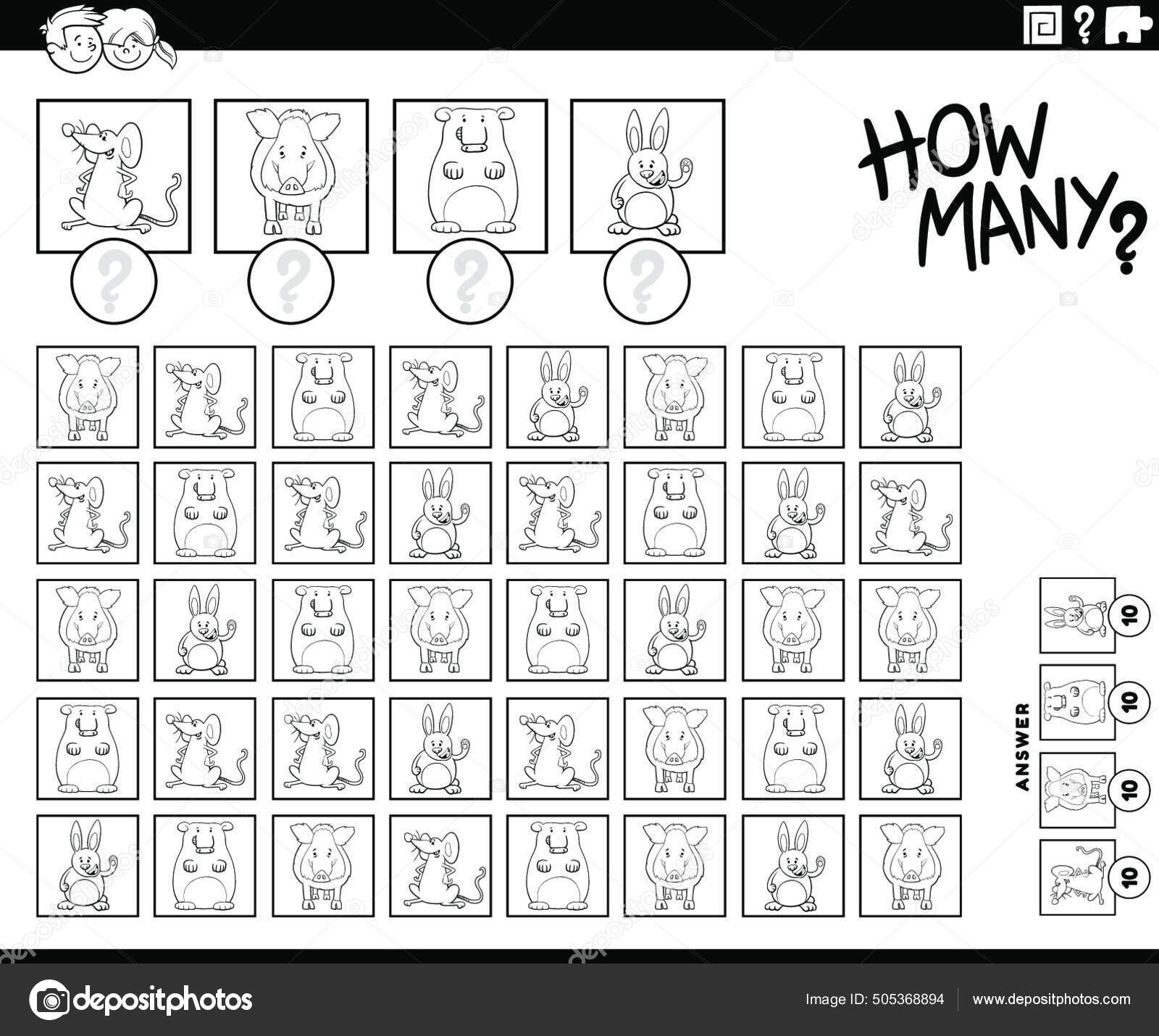 Black White Illustration Educational Counting Task Children Cartoon ...