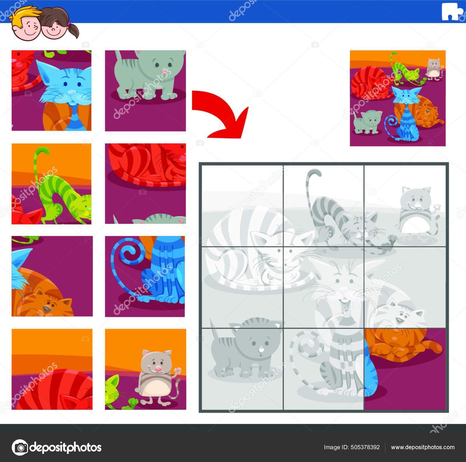 Cartoon Illustration Educational Jigsaw Puzzle Task Children Cats ...