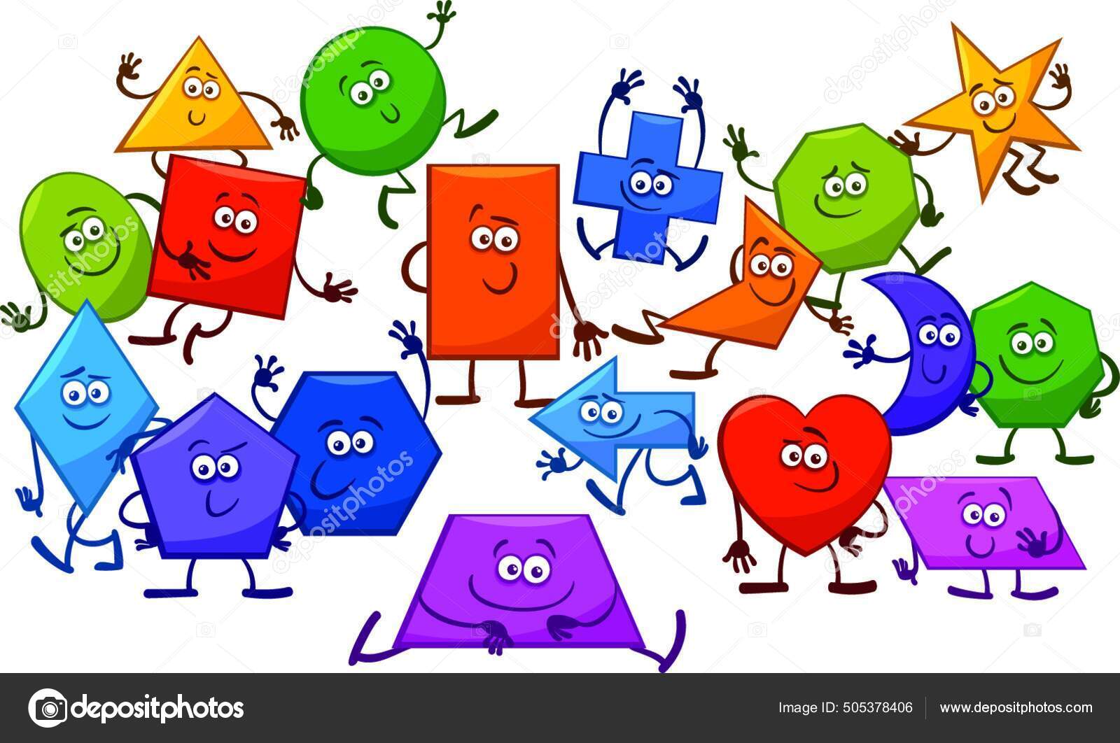 Cartoon Illustration Playful Basic Geometric Shapes Comic Characters ...