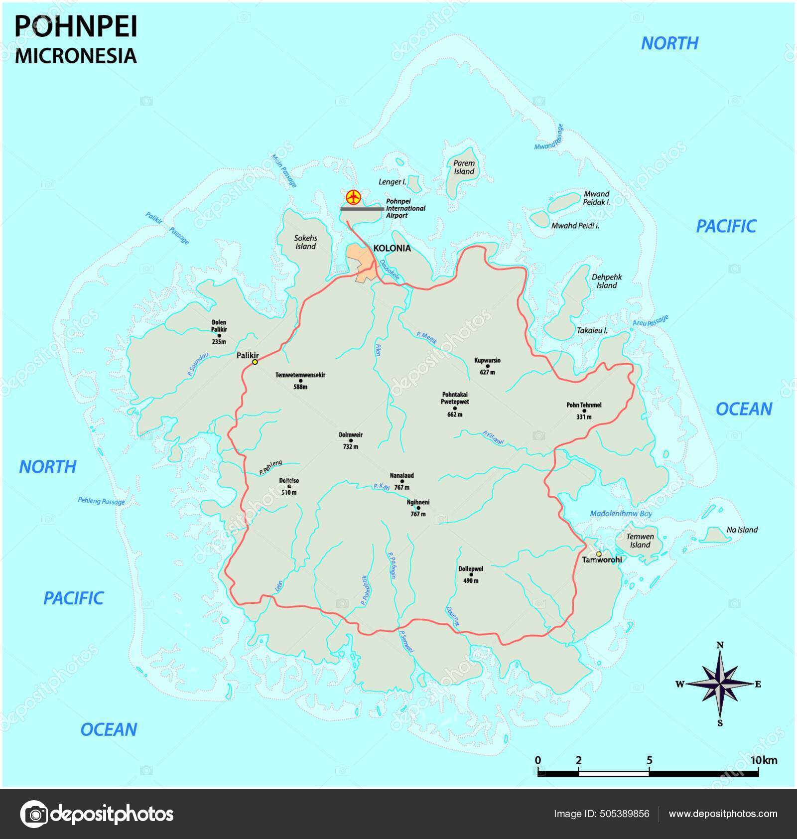 Vector Road Map Main Micronesian Island Pohnpei Stock Vector by ...
