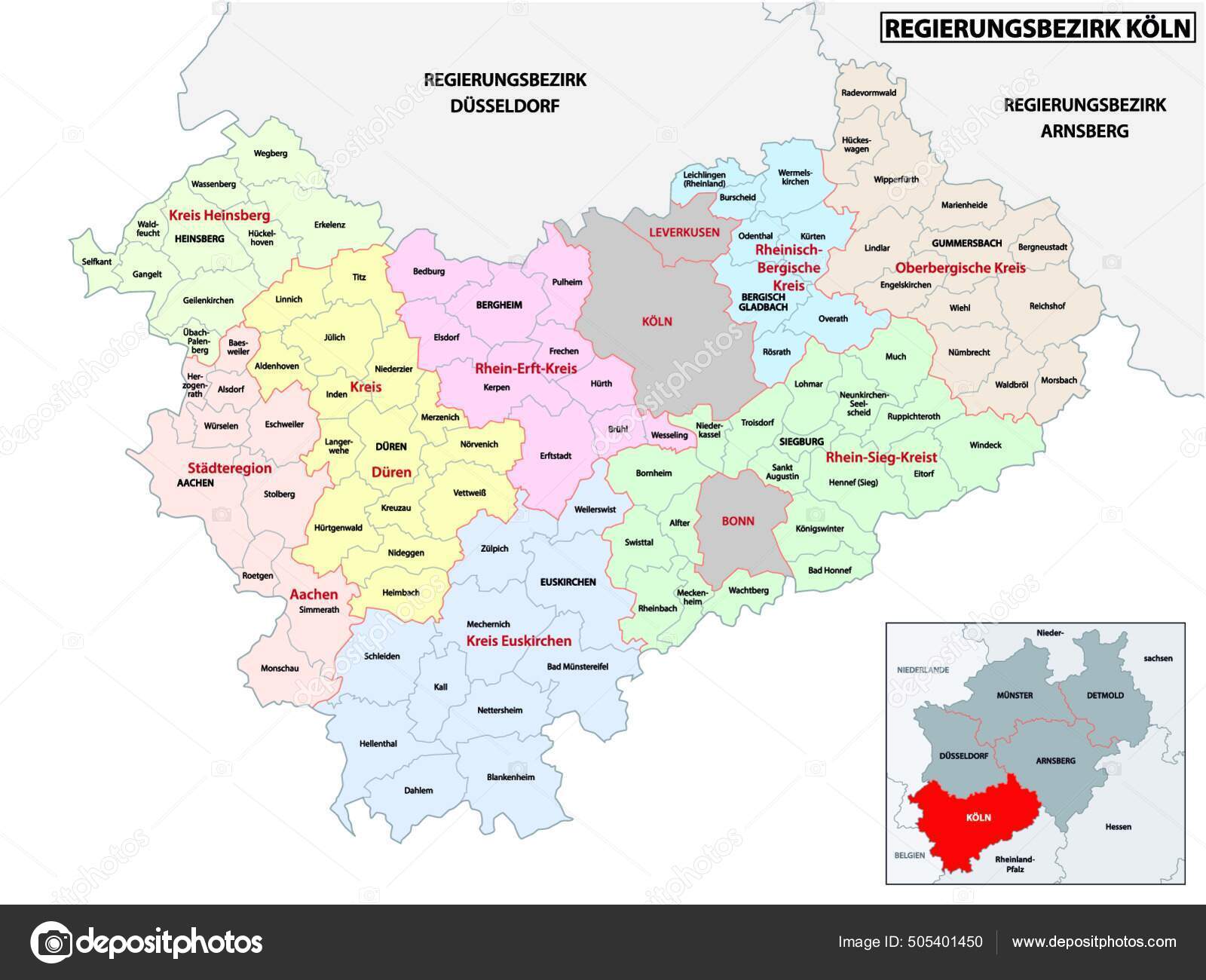 Administrative Vector Map Cologne Region German North Rhine Westphalia ... Administrative Vector Map Cologne Region German North Rhine Westphalia ...