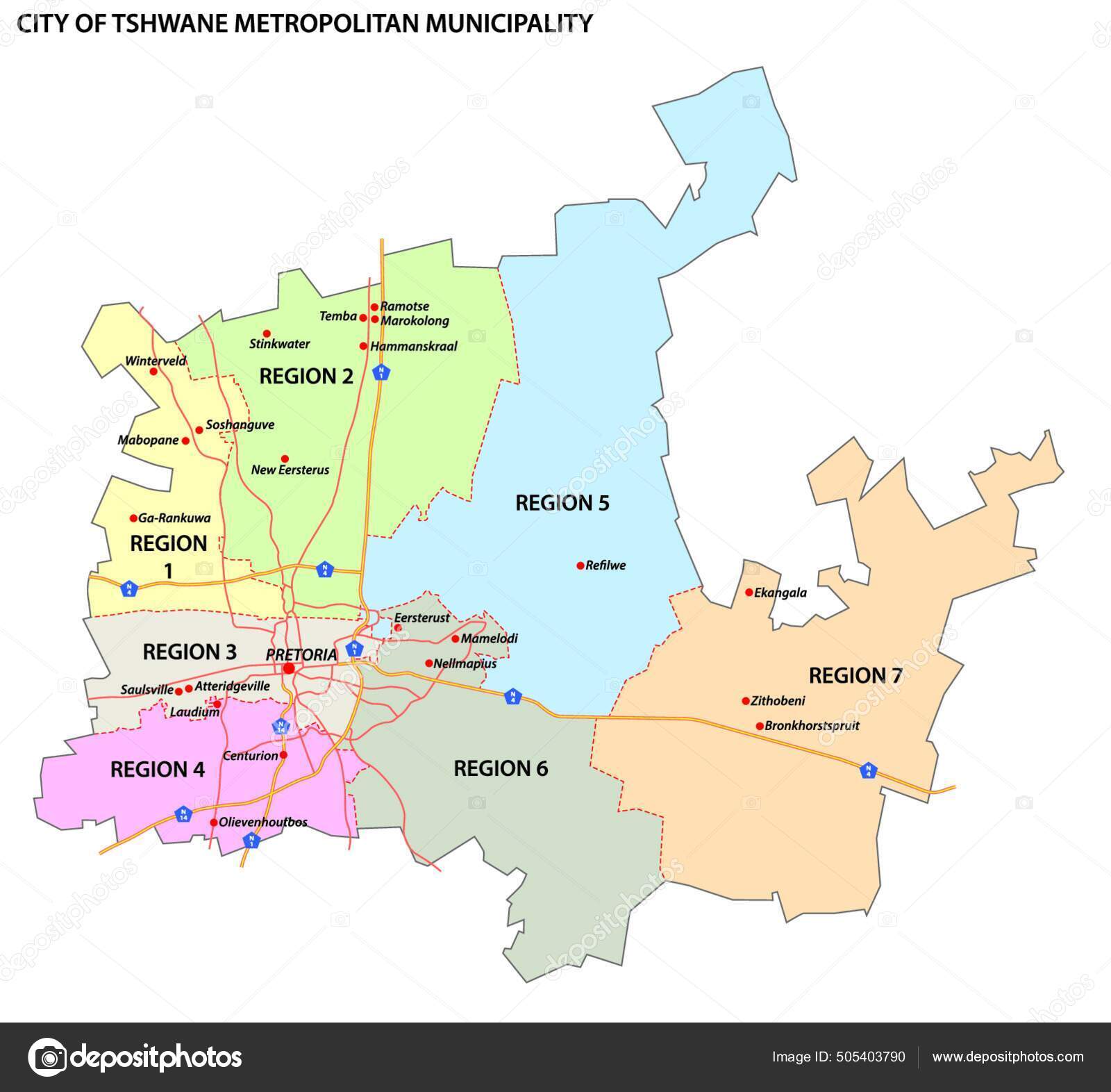 Tshwane Büyükşehir Belediyesi Idari Vektör Haritası Gauteng Güney ...
