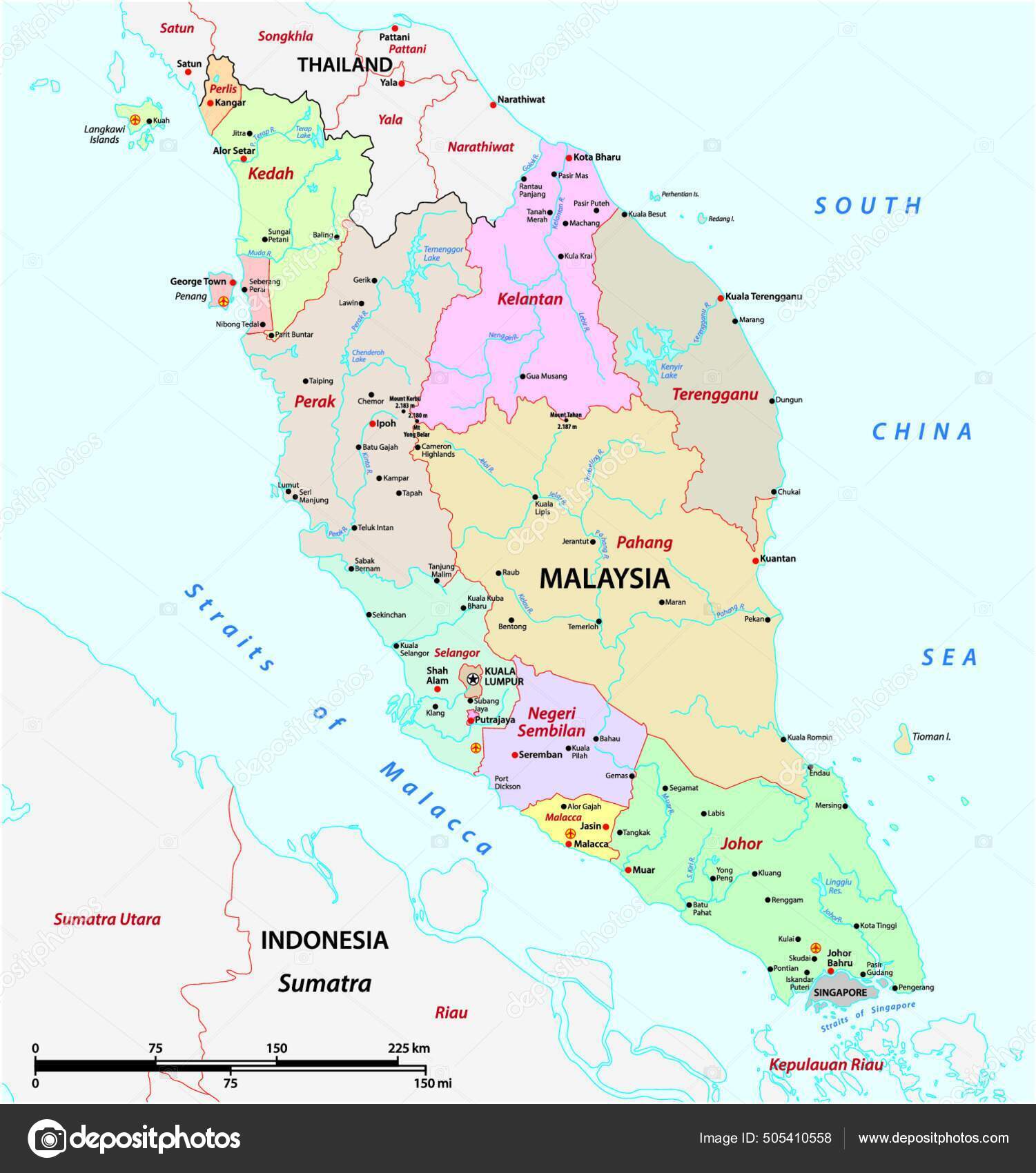 Mapa Vectorial Estructura Administrativa Península Malaya Malasia Vector de Stock de ...