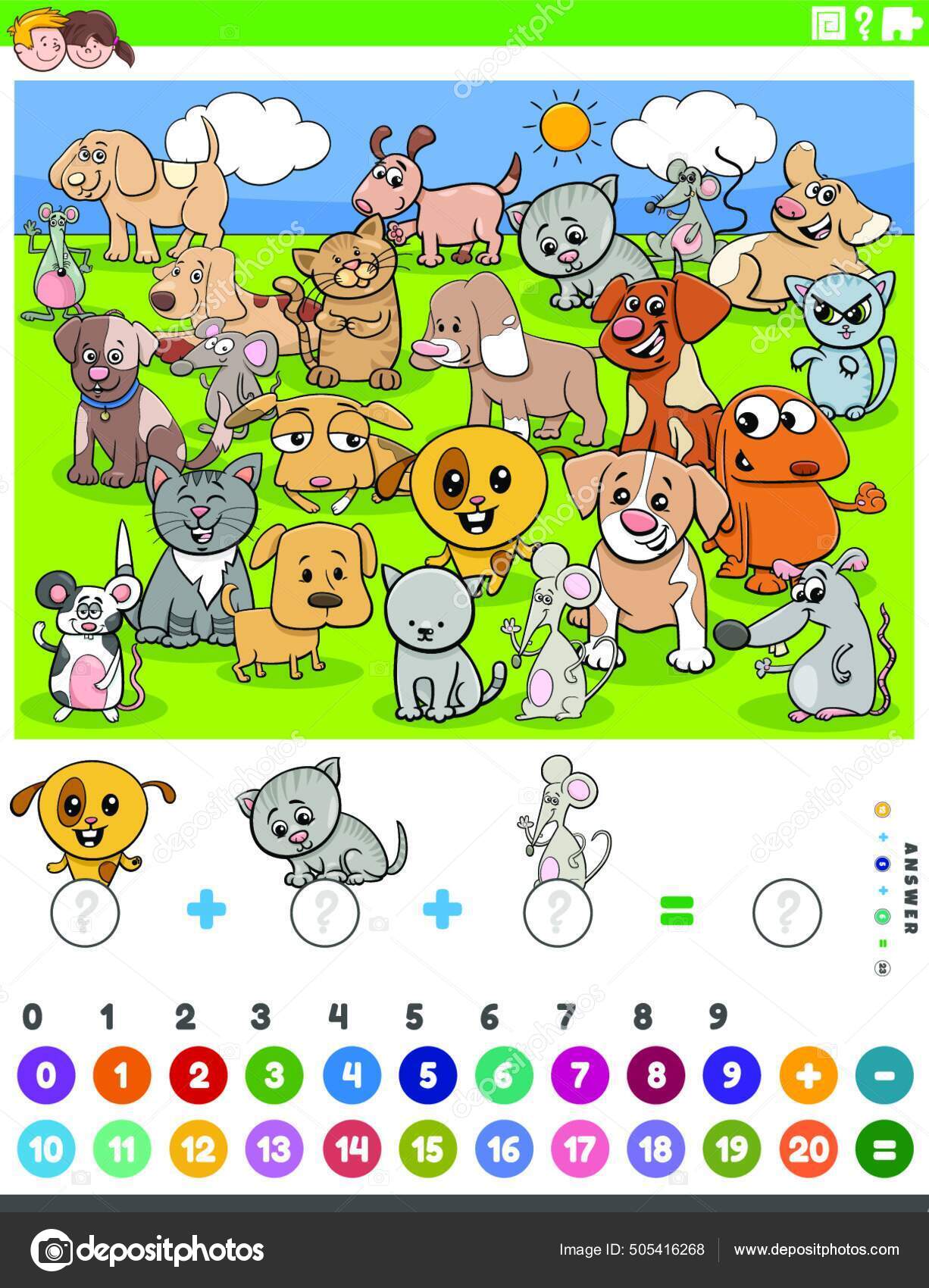 Ilustración Dibujos Animados Del Conteo Matemático Educativo Juego ...