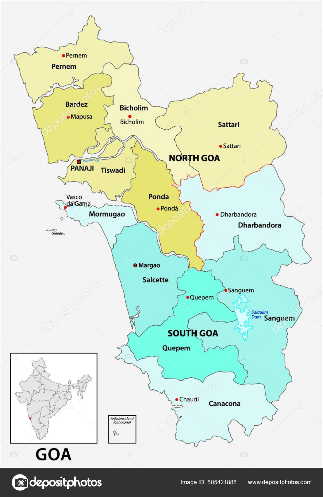 Administrative Political Vector Map Indian State Goa Stock Vector Image ...