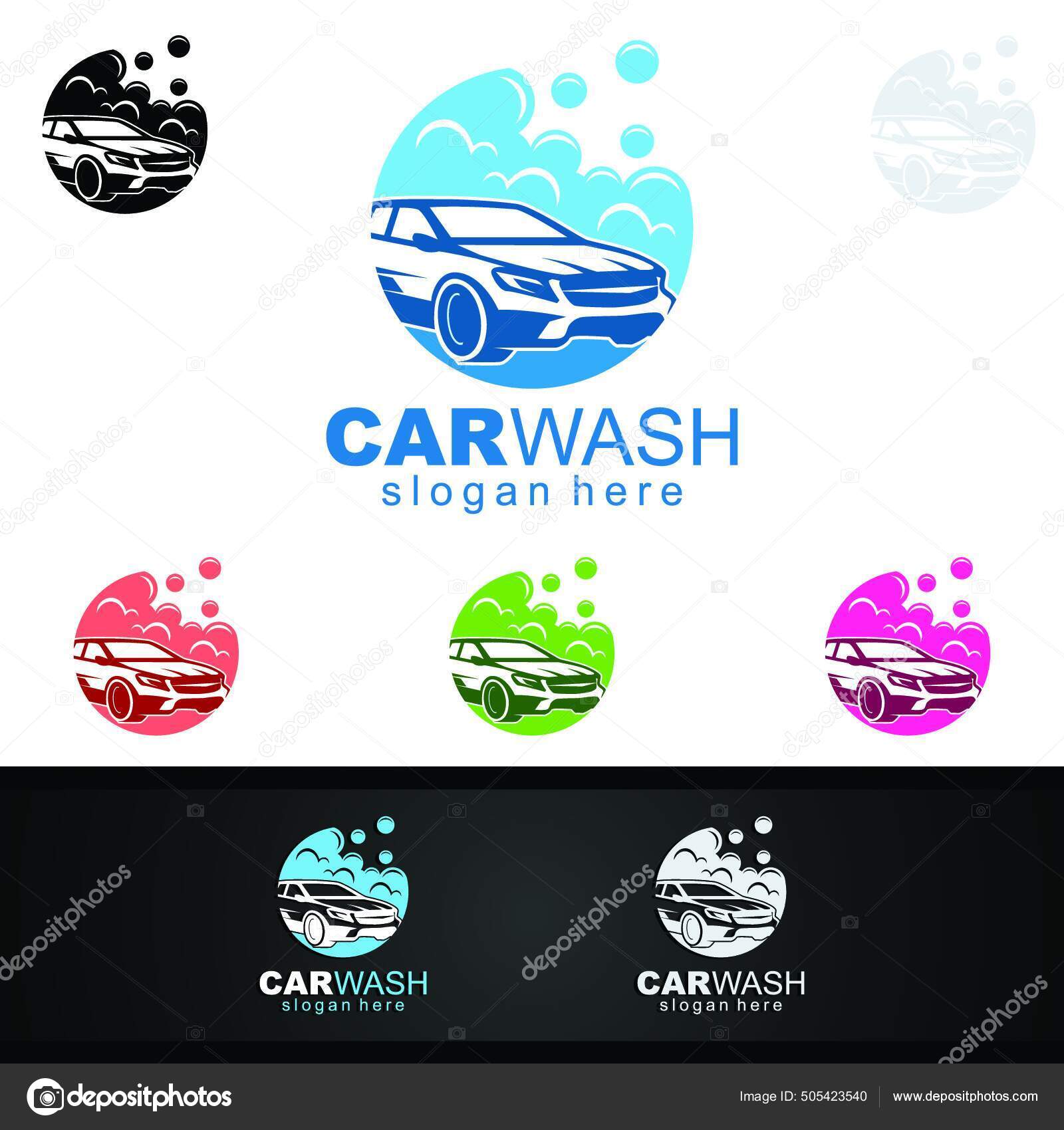 Cuci Mobil Logo Dengan Siluet Mobil Dan Percikan Air Desain Vektor Stok ...