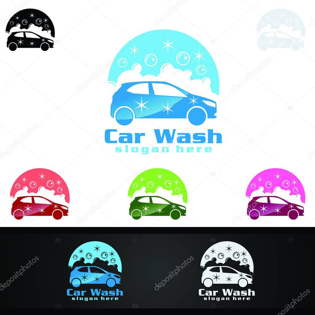 Car wash Logo, with car silhouette and water splash Vector Logo Design ...