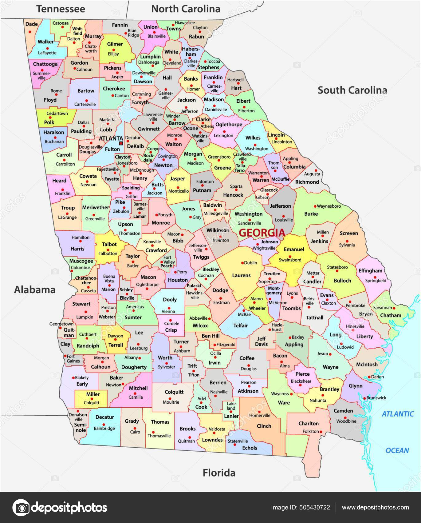 Administrative Vector Map American State Georgia Stock Vector by ...