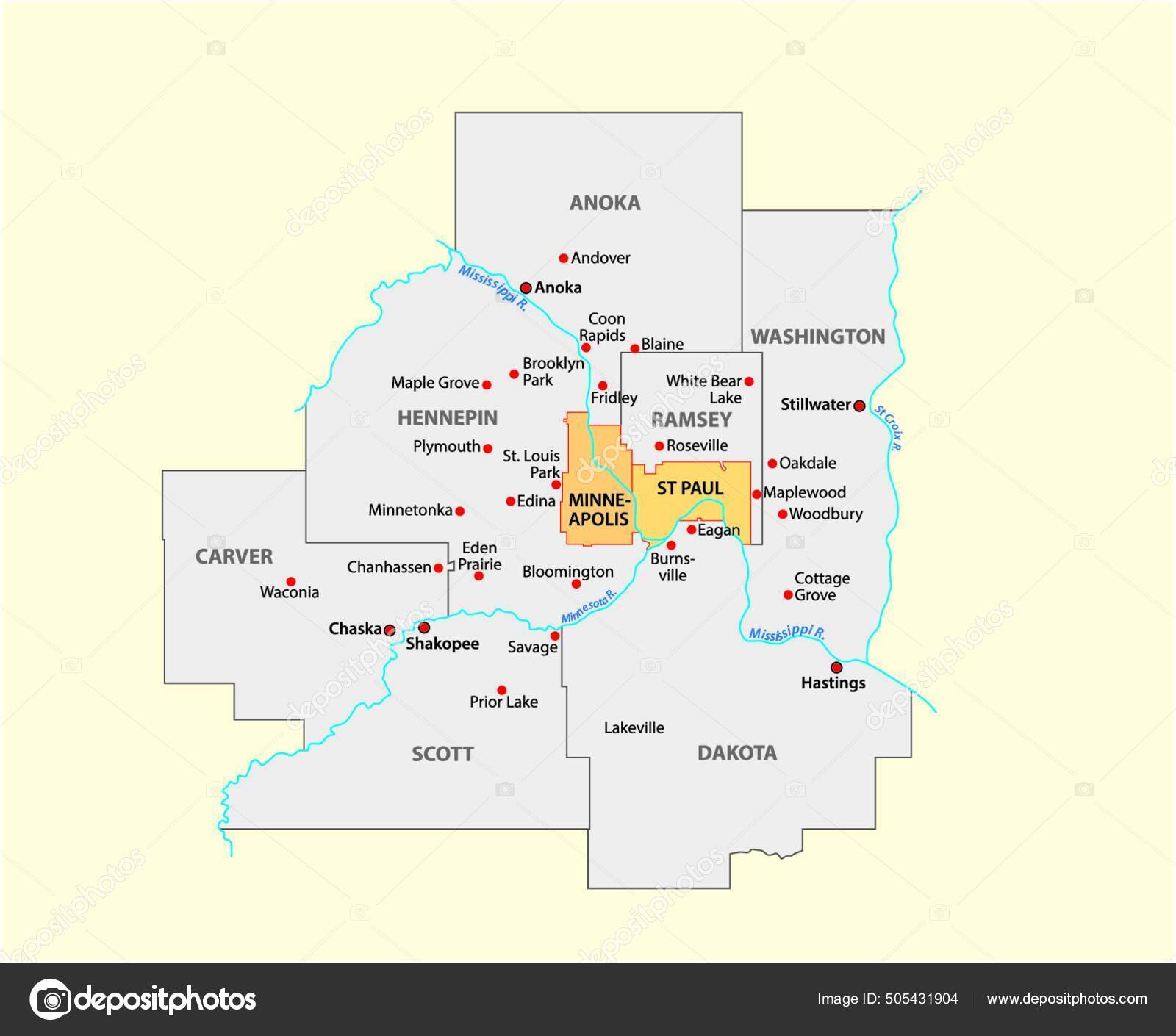Vector Map Minneapolis Saint Paul Metropolitan Area Minnesota United ...