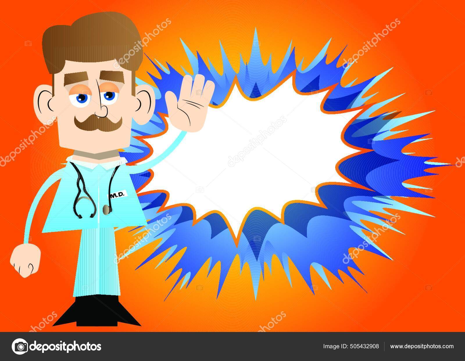 Médico Desenhos Animados Engraçado Com Mão Ondulada Ilustração Vetorial ...