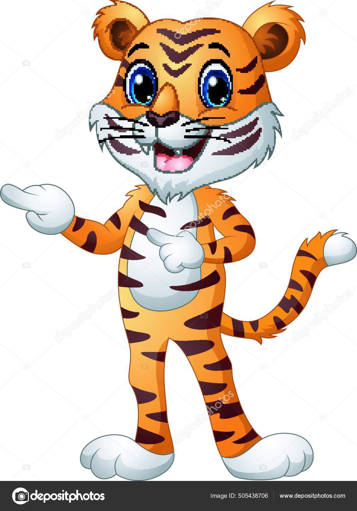 Vector Illustration Funny Tiger Cartoon Pointing Both Fingers Stock ...