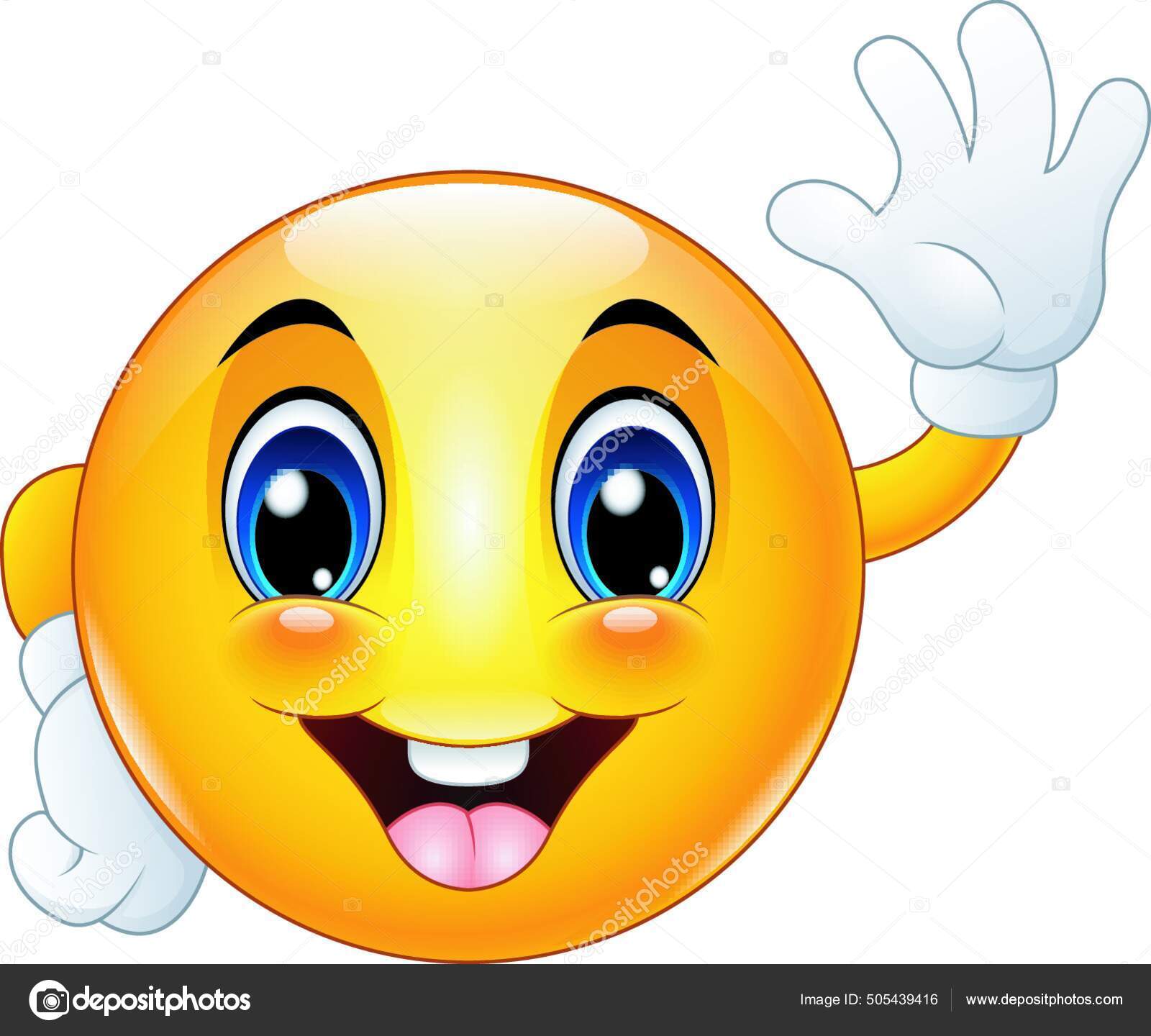 Ilustración Vectorial Del Emoticono Dibujos Animados Smiley Face Waving ...