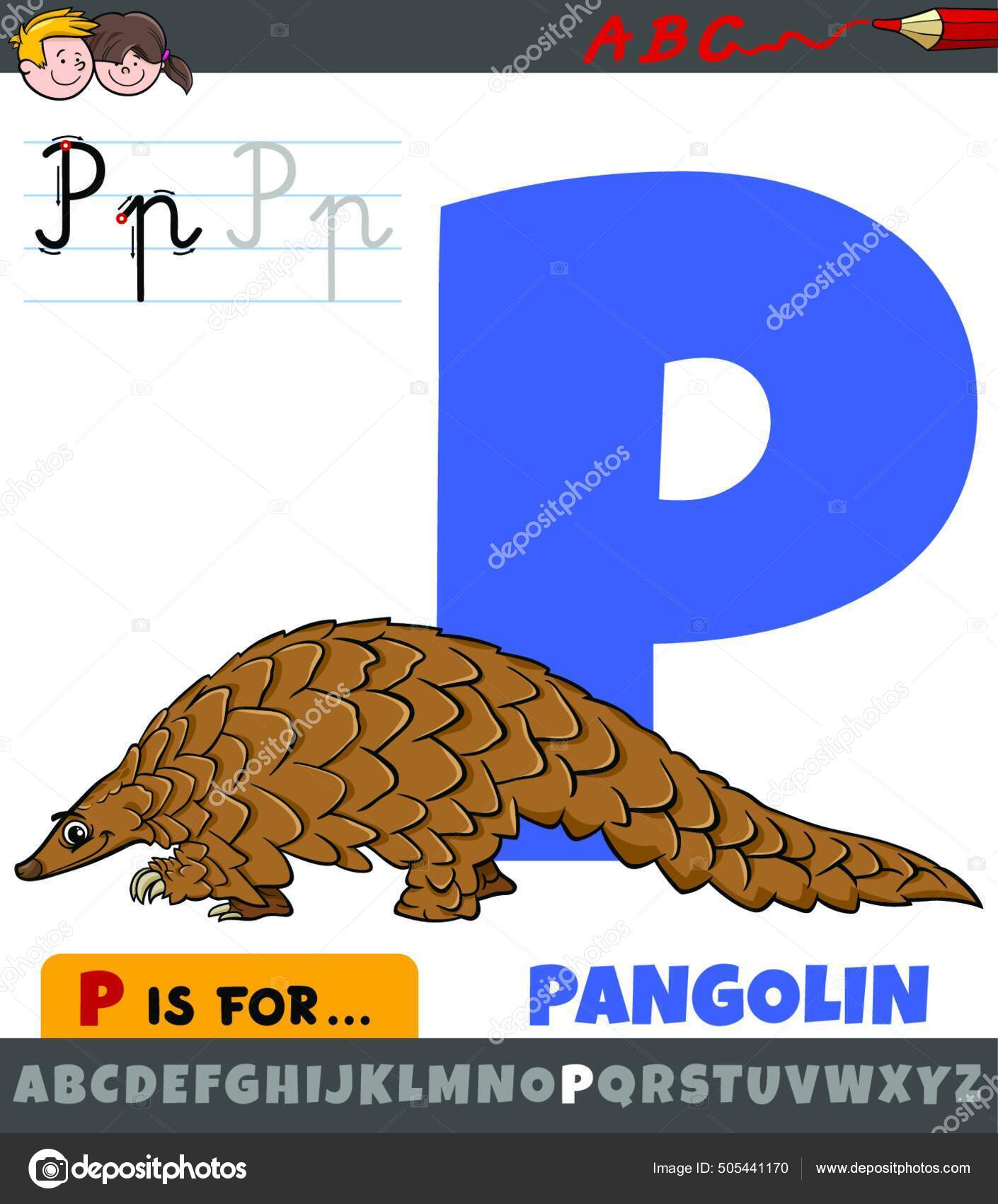 Educational Cartoon Illustration Letter Alphabet Pangolin Animal ...