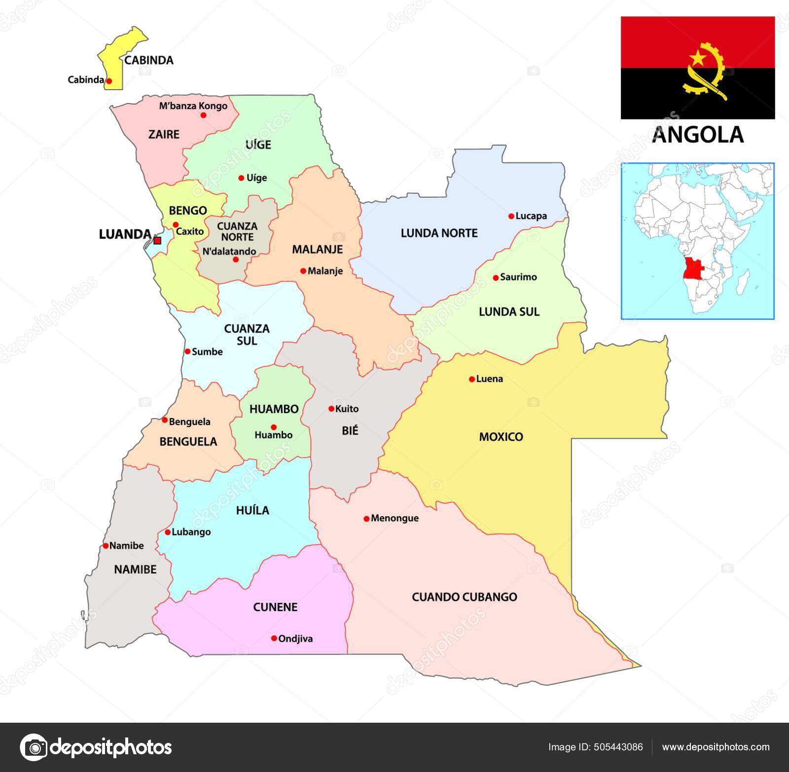 Mapa Vetorial Administrativo República Angola Com Bandeira Vetor de ...